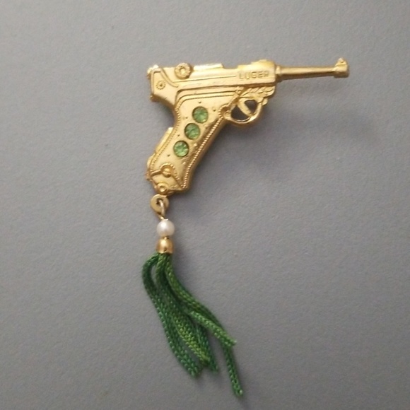 Antique | Jewelry | Antique Rare Goldtone Peridot Pearl Luger Gun Pin ...